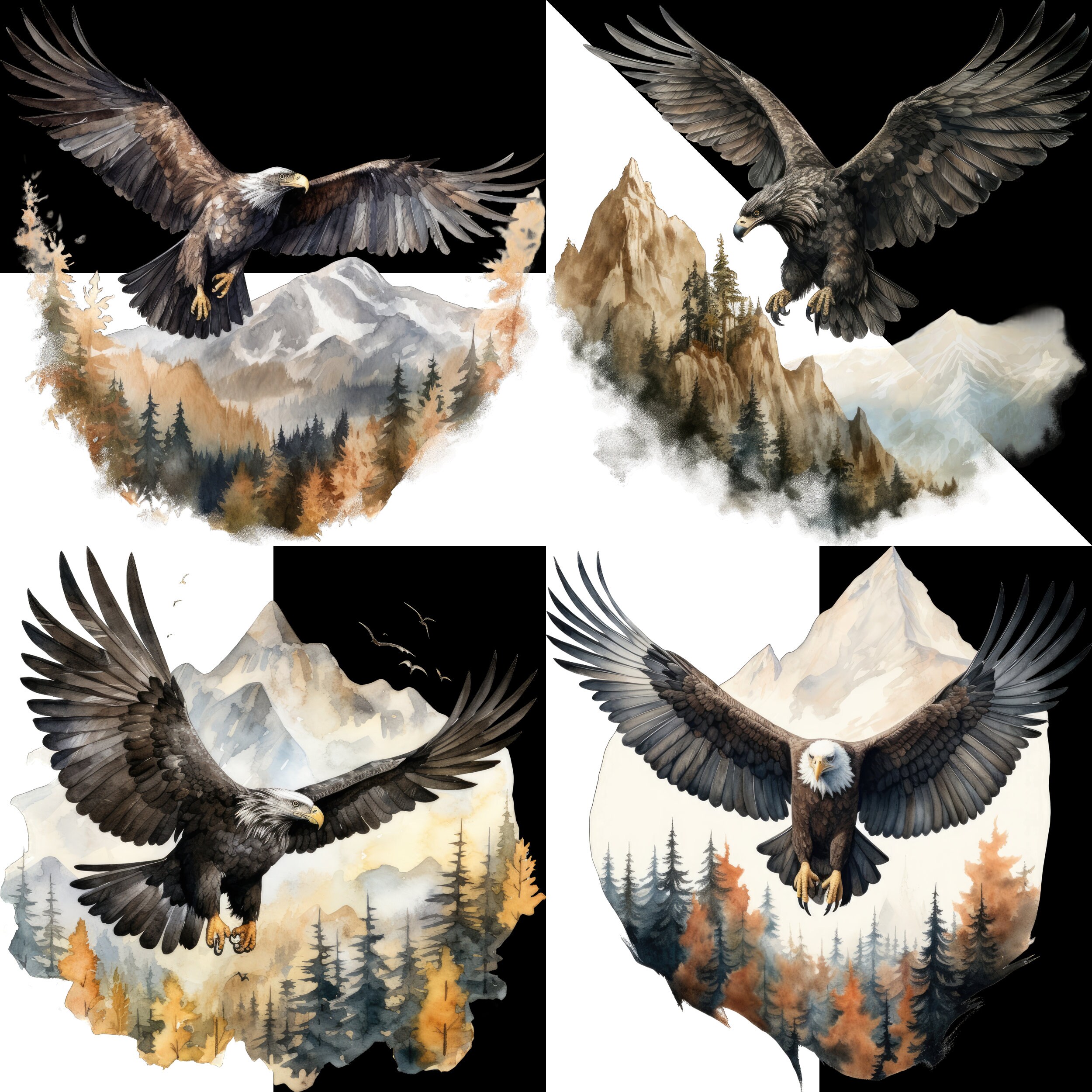 Halloween Chilling Eagle Soaring Over Haunted Mountains PNG Clipart ...