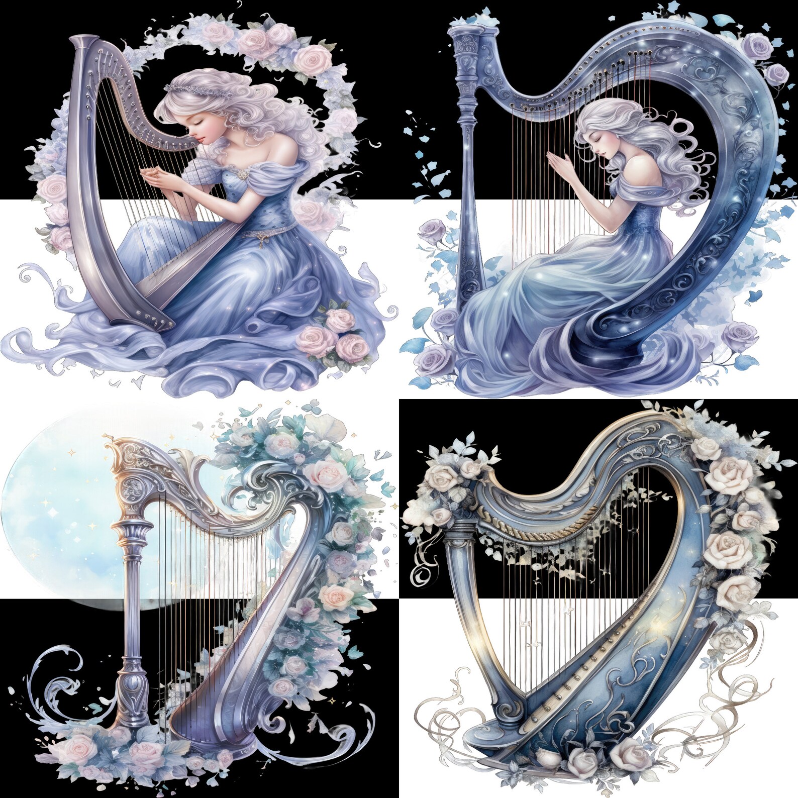 Enchanted Harp Lullaby Art Print,custom Harp Lullaby Painting ...