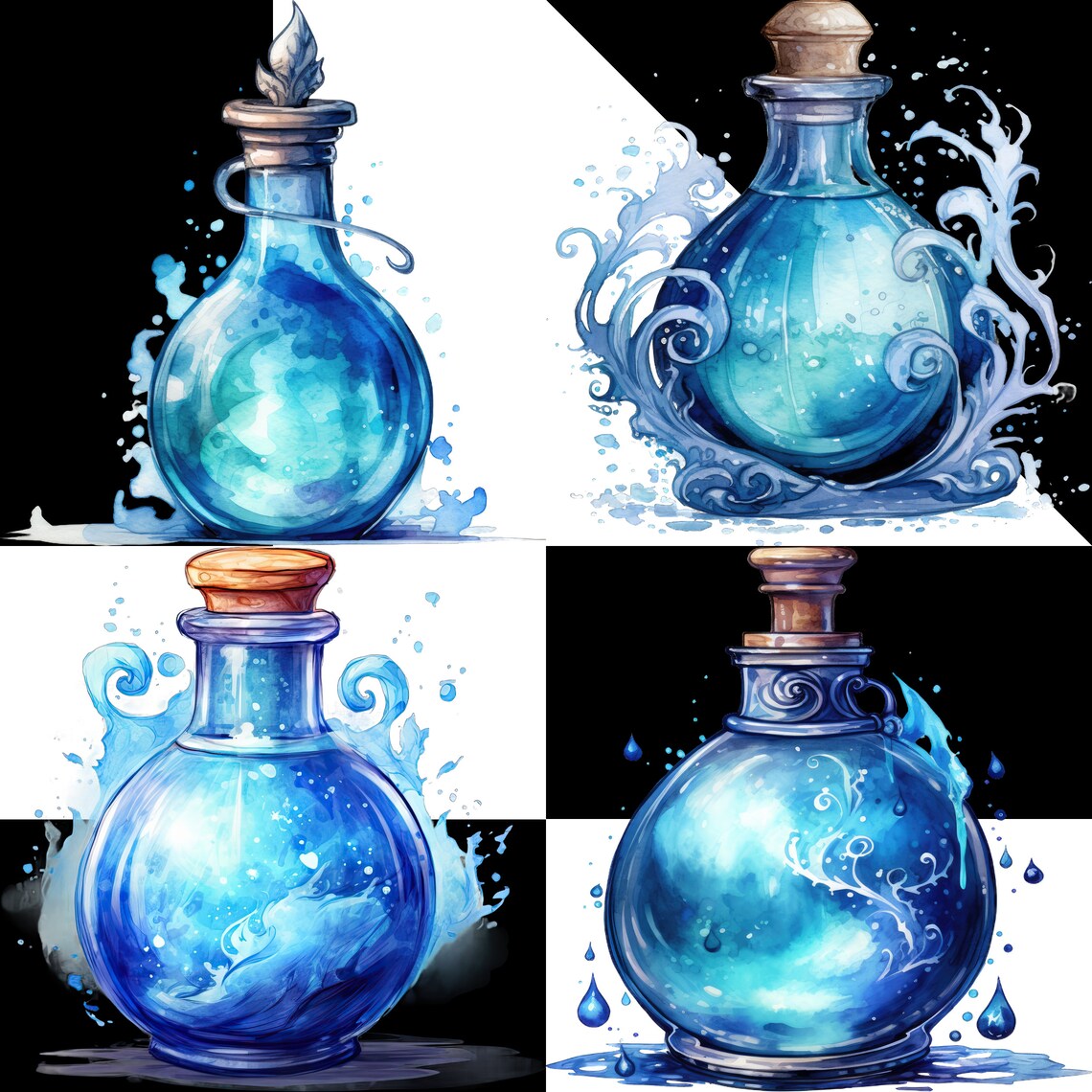 Potion Bottle Clipart, Enchanting Potion Bottles, Magic Elixir Clipart ...