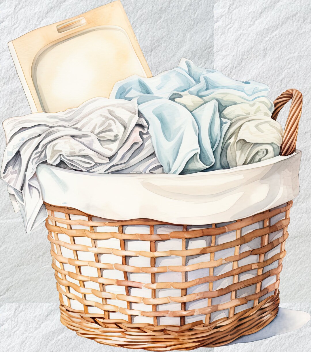 Vantage Laundry Basket Watercolor PNG Clipart, Rustic Clothes Hamper ...
