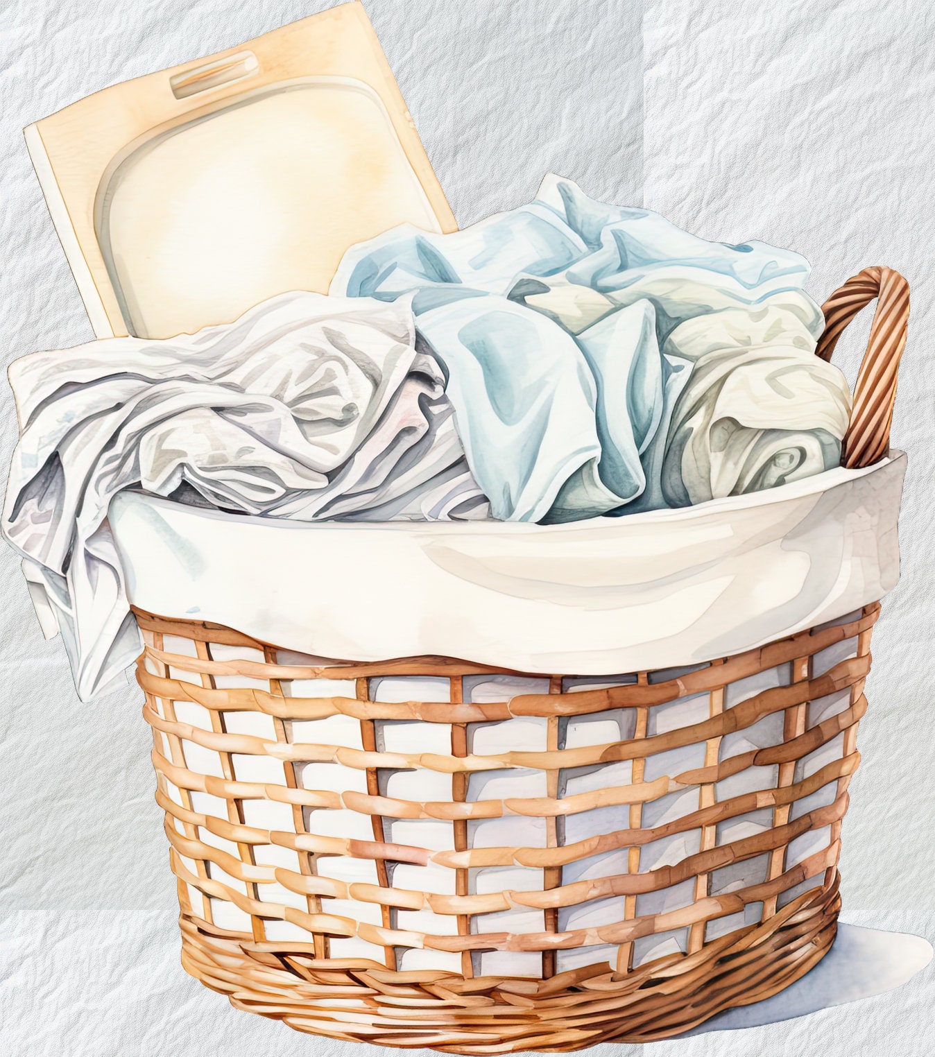 Vantage Laundry Basket Watercolor PNG Clipart, Rustic Clothes Hamper ...