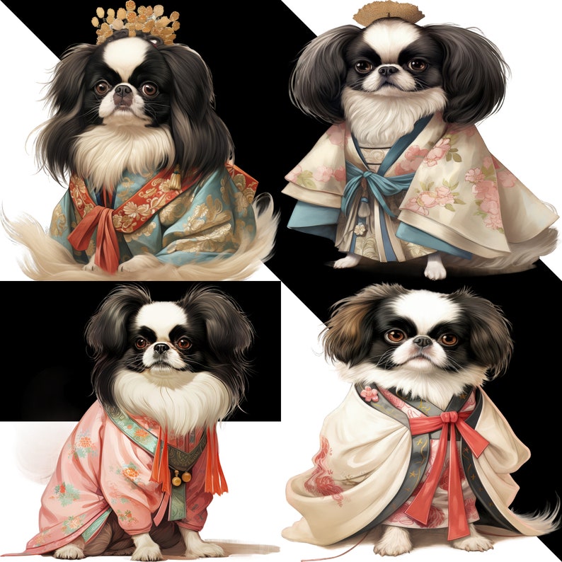 Gleeful Japanese Chin Festive Outfit Clipart, Japanese Chin in Festive ...