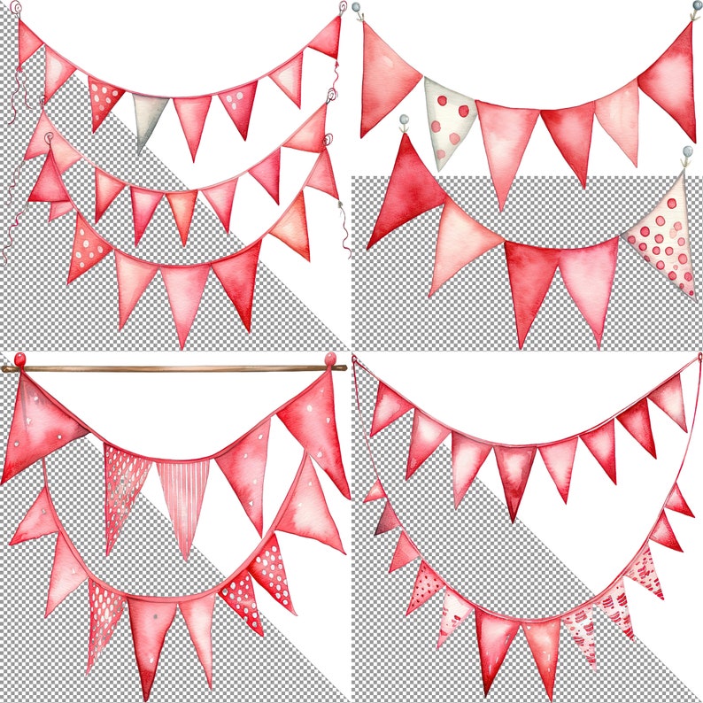 Red Birthday Bunting Clipart, Red Baby Birthday Bunting in Pastel ...