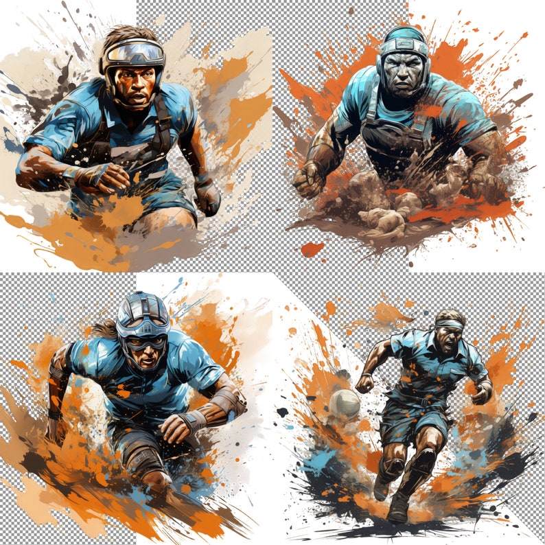 Tackle Titans Rugby Scene Clipart, Sports Decor, Dynamic Rugby ...