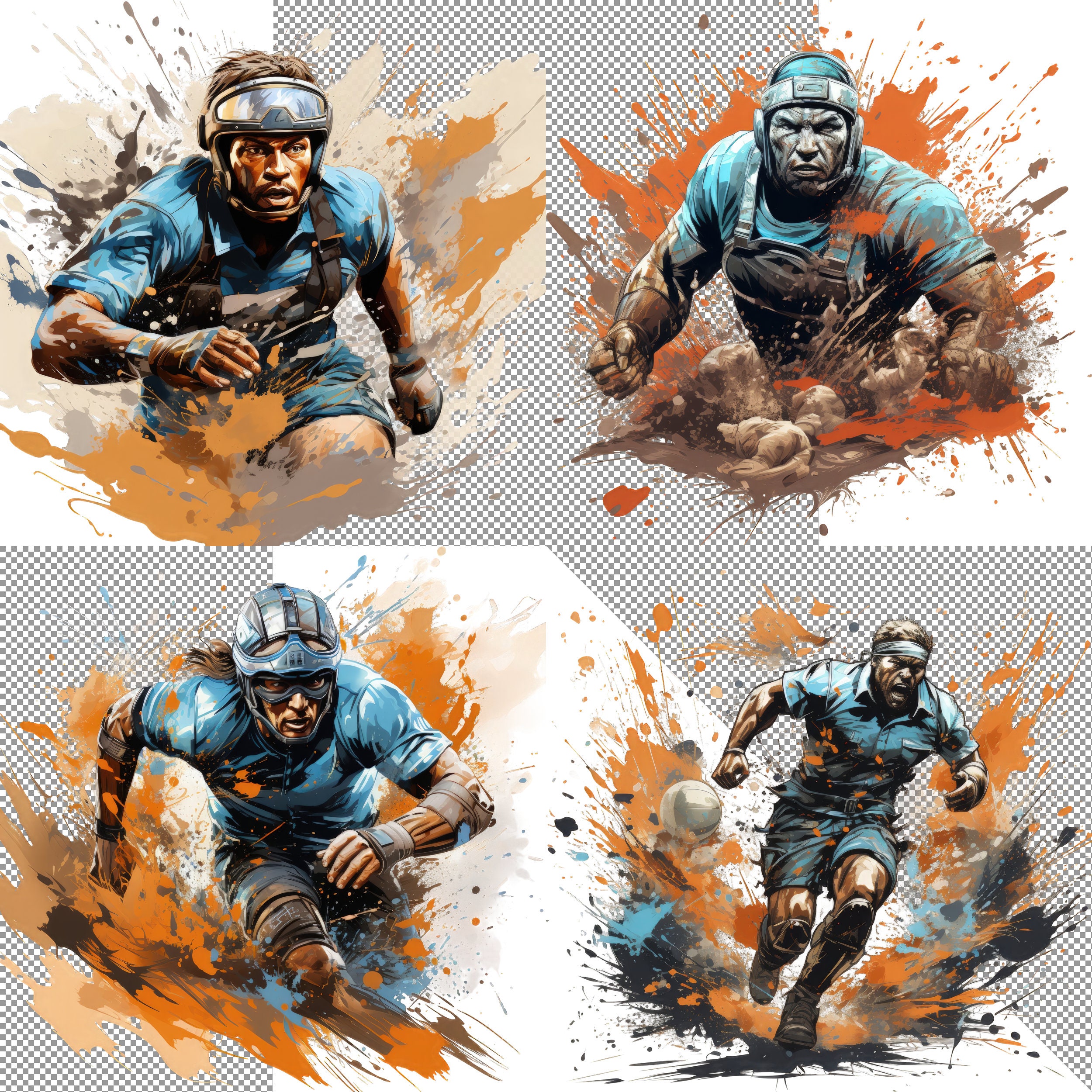 Tackle Titans Rugby Scene Clipart, Sports Decor, Dynamic Rugby ...