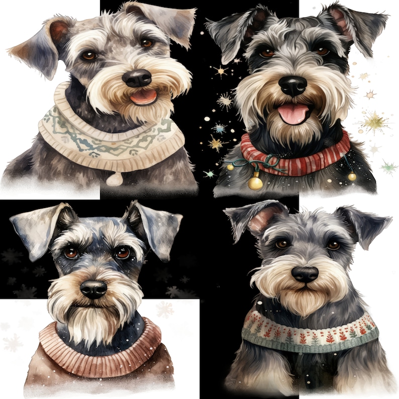 Jovial Schnauzer Festive Jumper Clipart, Schnauzer in Holiday Jumper ...