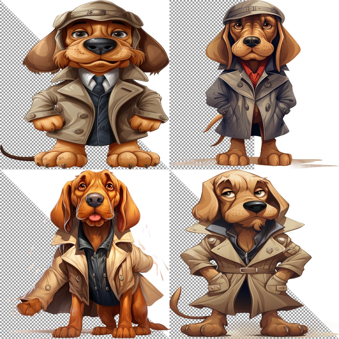 Dog Clipart Set , Detective Hound Illustrations , Mystery Dog ...