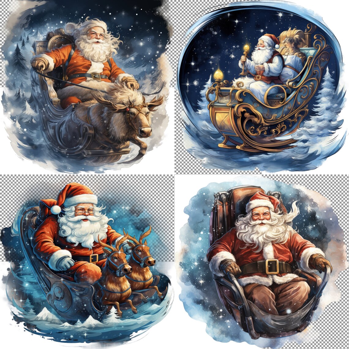 Santa's Sleigh Clipart, Festive Holiday Clipart, Santa's Sleigh, Xmas ...