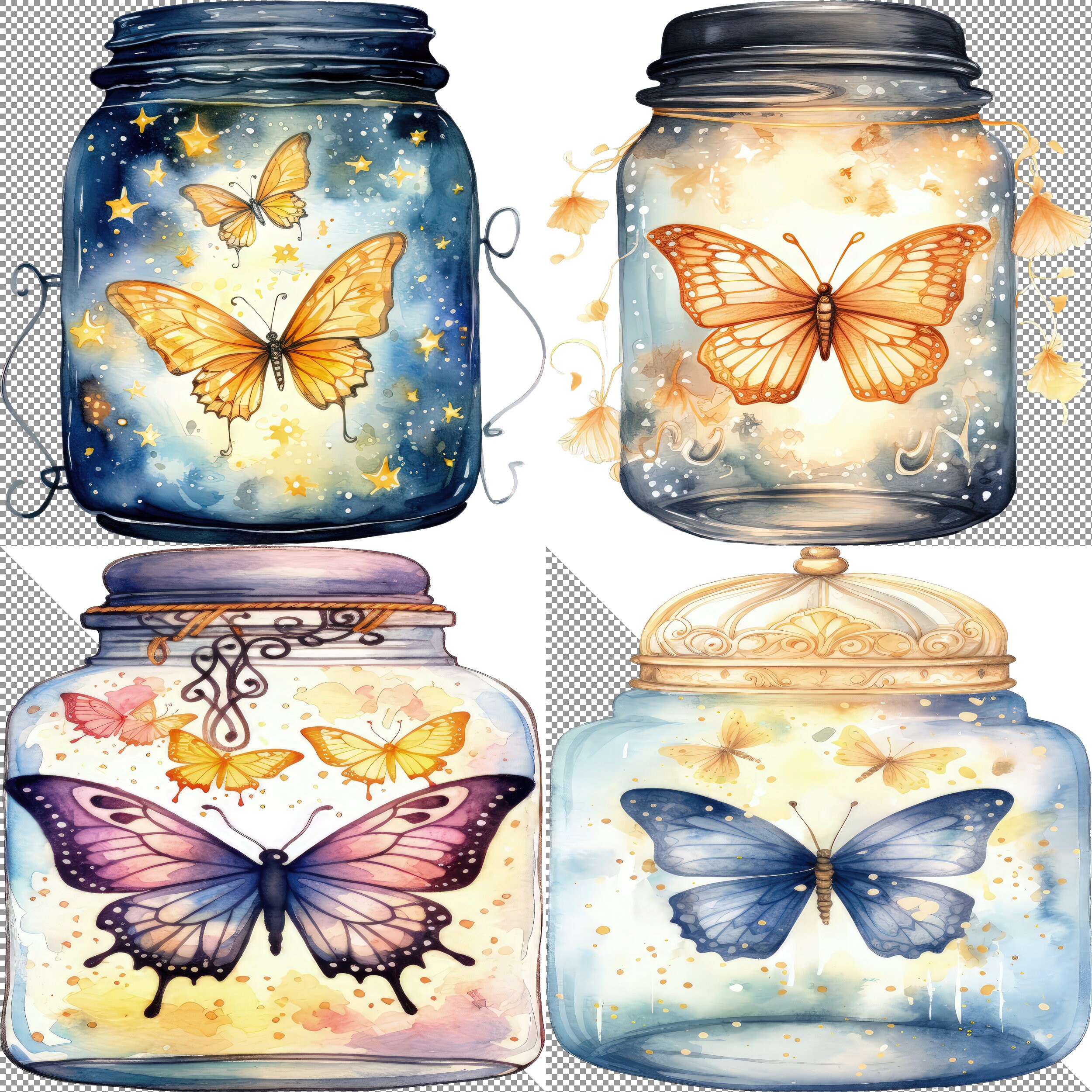 Firefly Jar Clipart Watercolor Clipartdigital Sticker for - Etsy