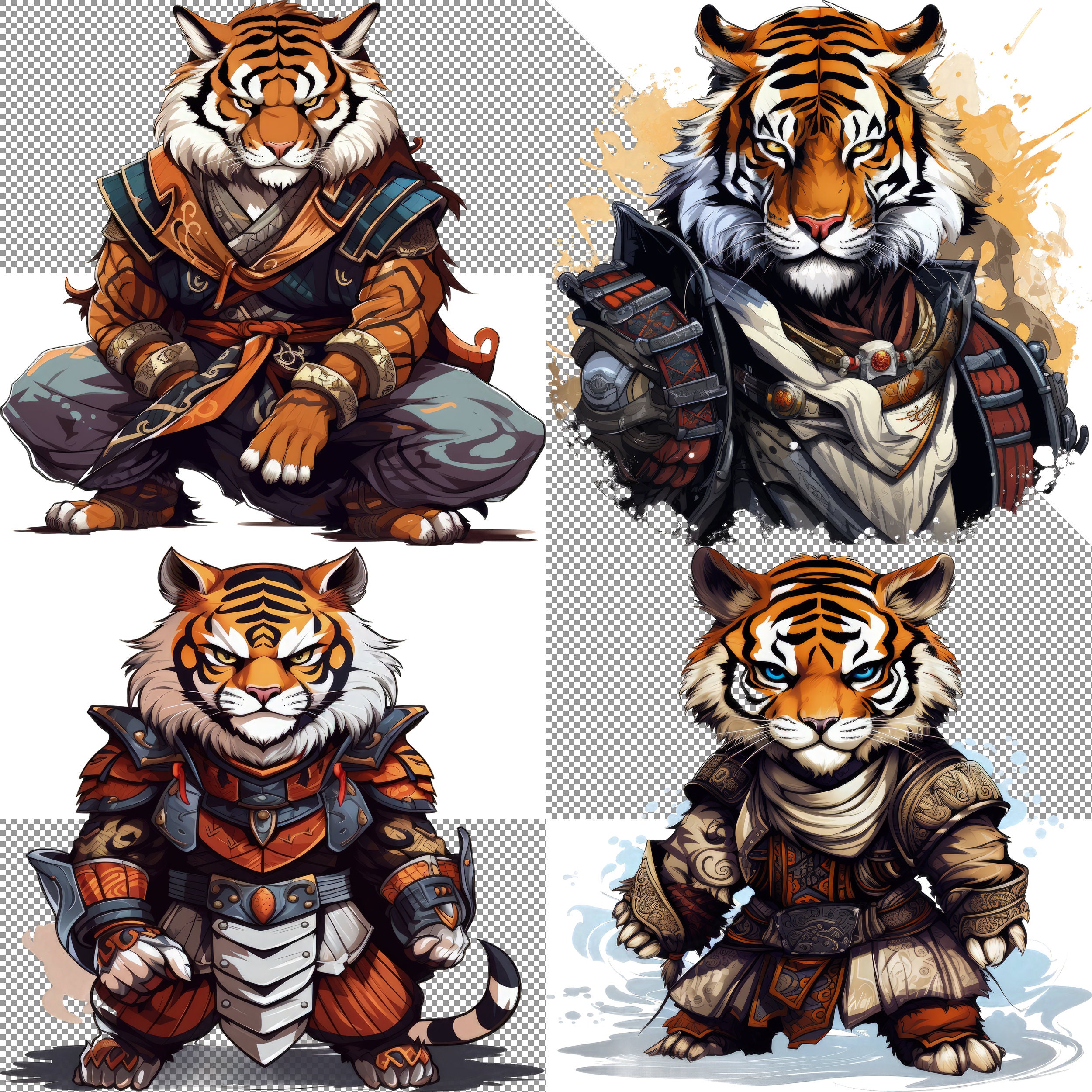 Tiger in Samurai Armor Cartoon Vectorferocious Tiger in - Etsy