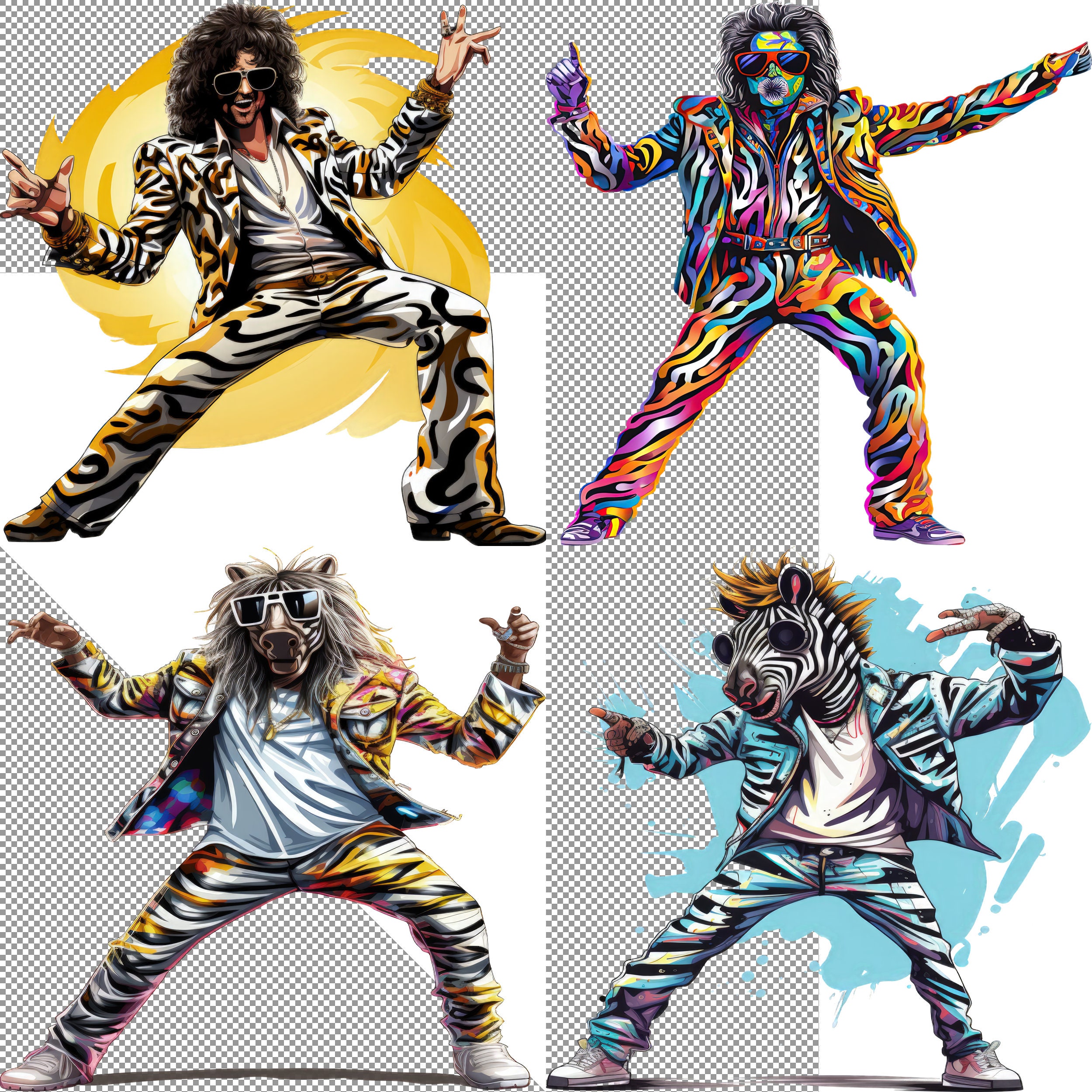 Disco Zebra Clipart, Digital Disco Art, Zebra Clipart, Retro Dance ...