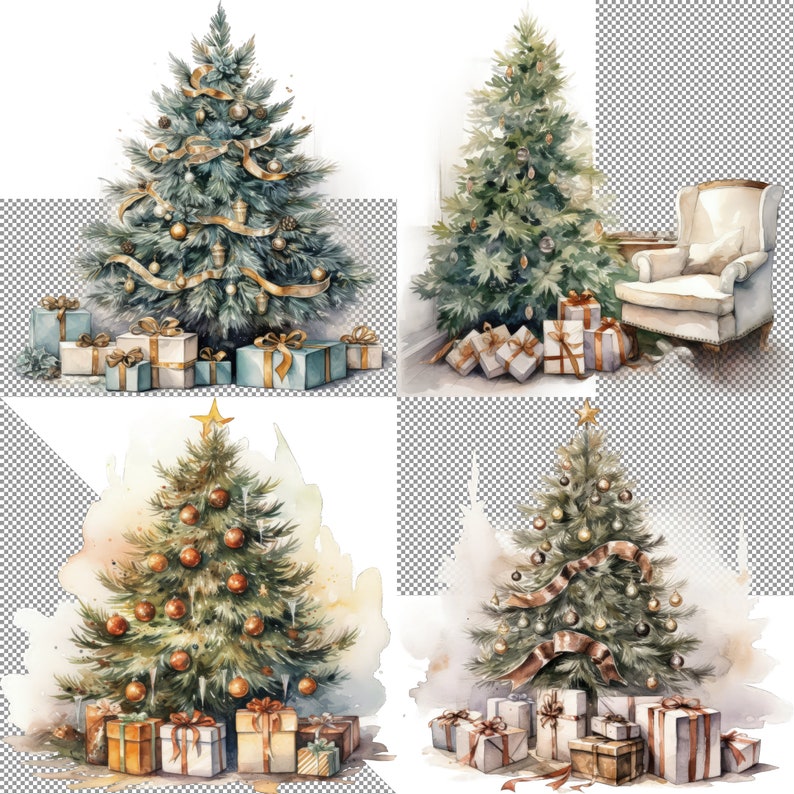 Decorated Christmas Tree Clipart, Watercolor Winter Clipart,decorated ...