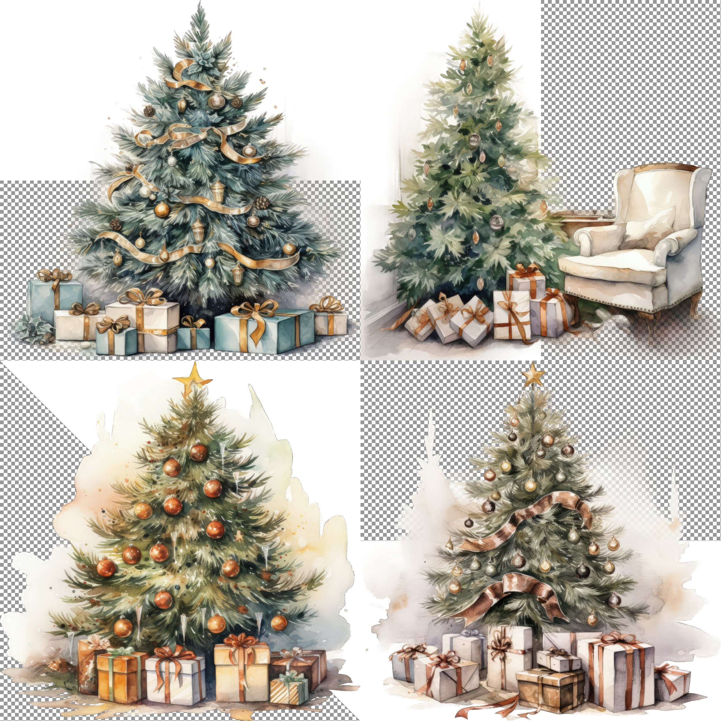 Decorated Christmas Tree Clipart, Watercolor Winter Clipart,decorated ...