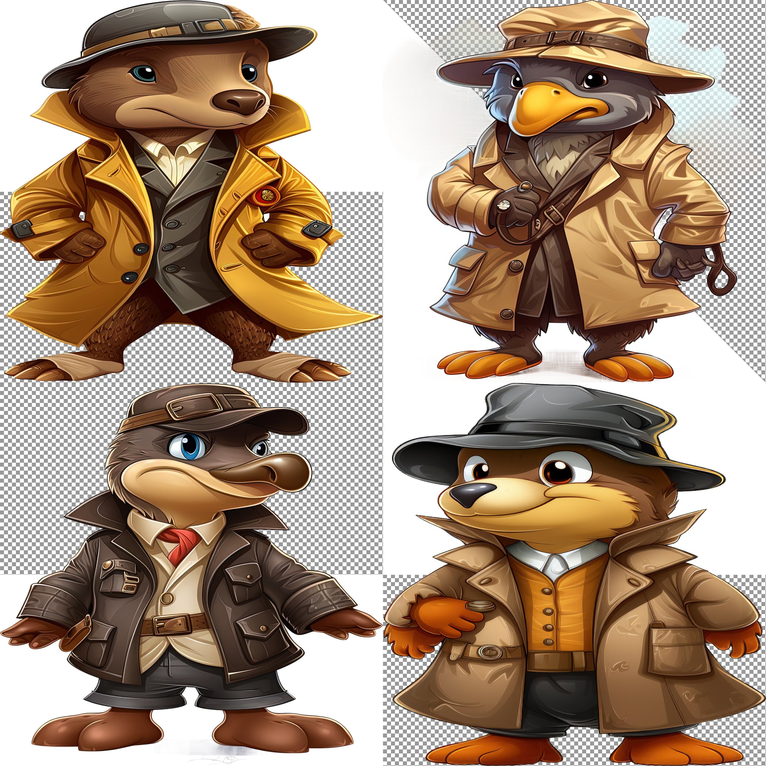 Platypus in Detective Trench Coat Clipart, Detective Animals Clipart ...