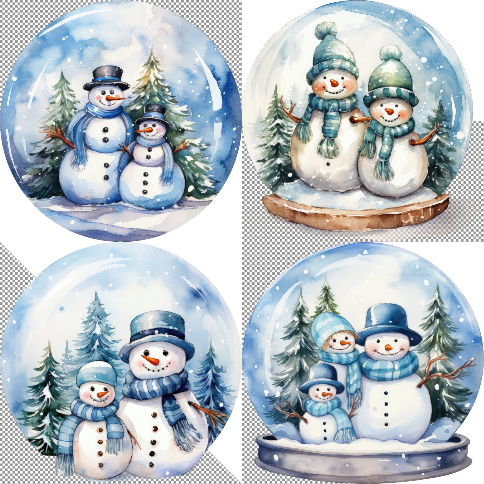 Christmas Snowman Family Clipart, Snowman Illustrations With a ...