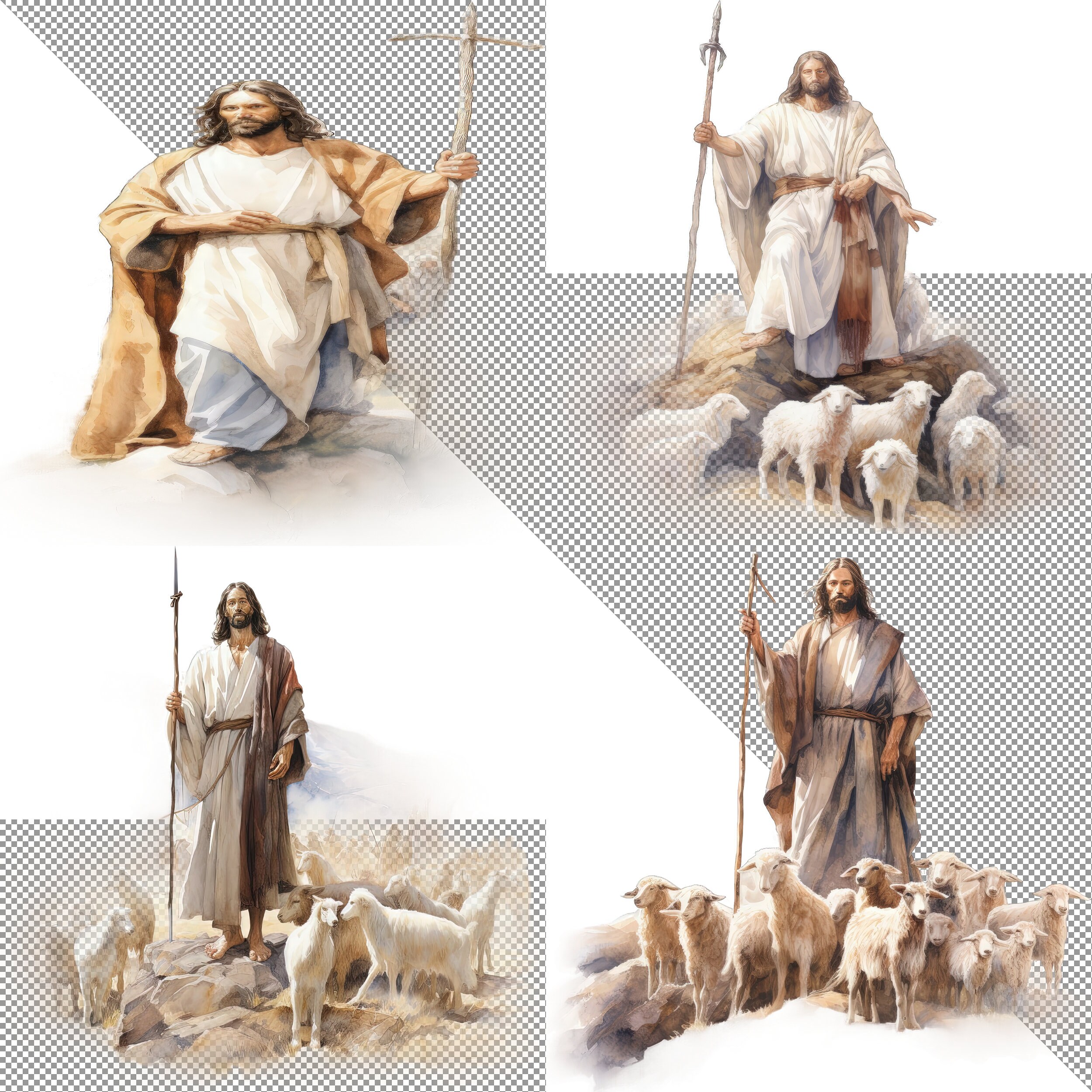 Jesus Holding a Staff on a Hill Watercolor Clipart, Designs for ...