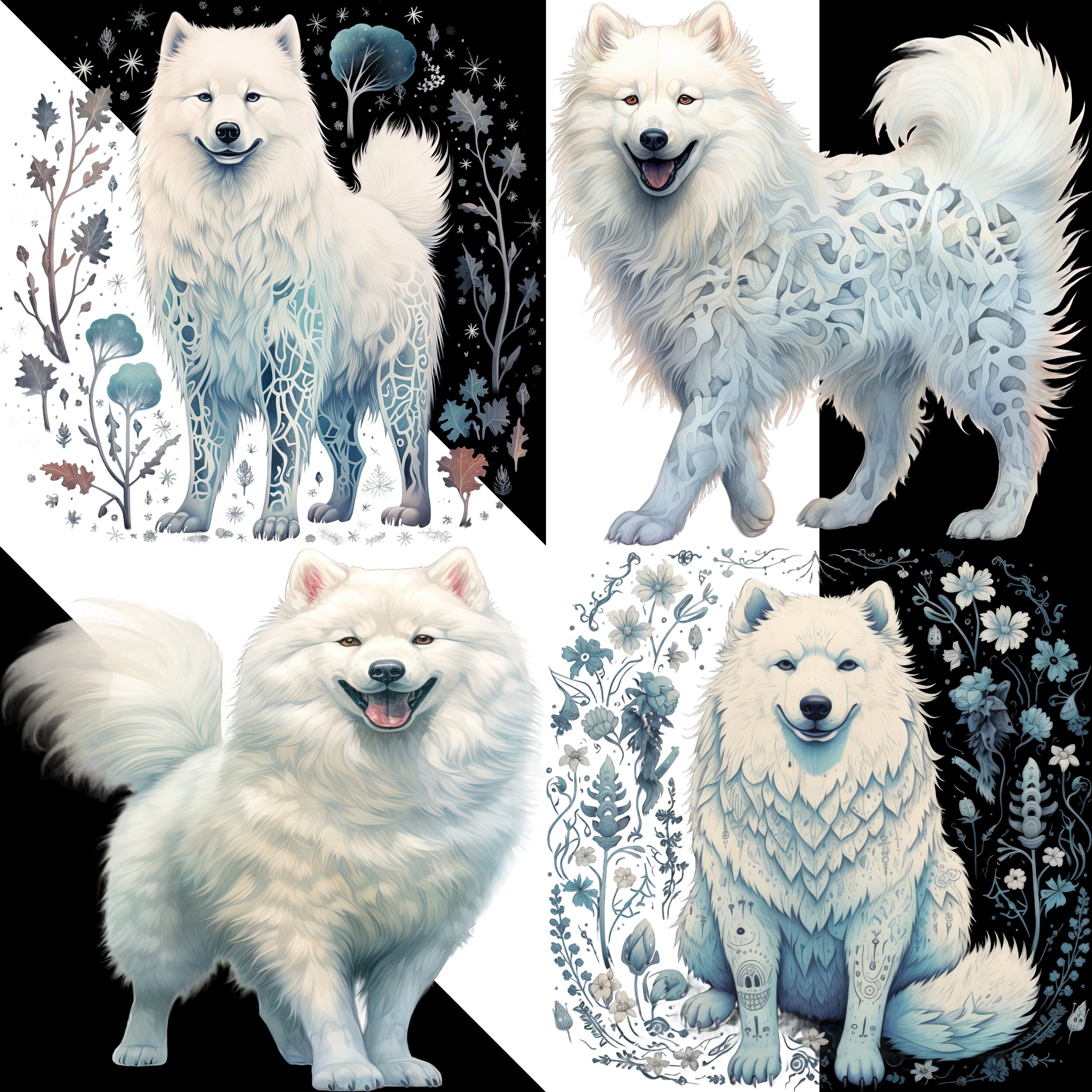 Haunting Samoyed Skeleton Clipart, Samoyed Skeleton Clipart, Haunting ...
