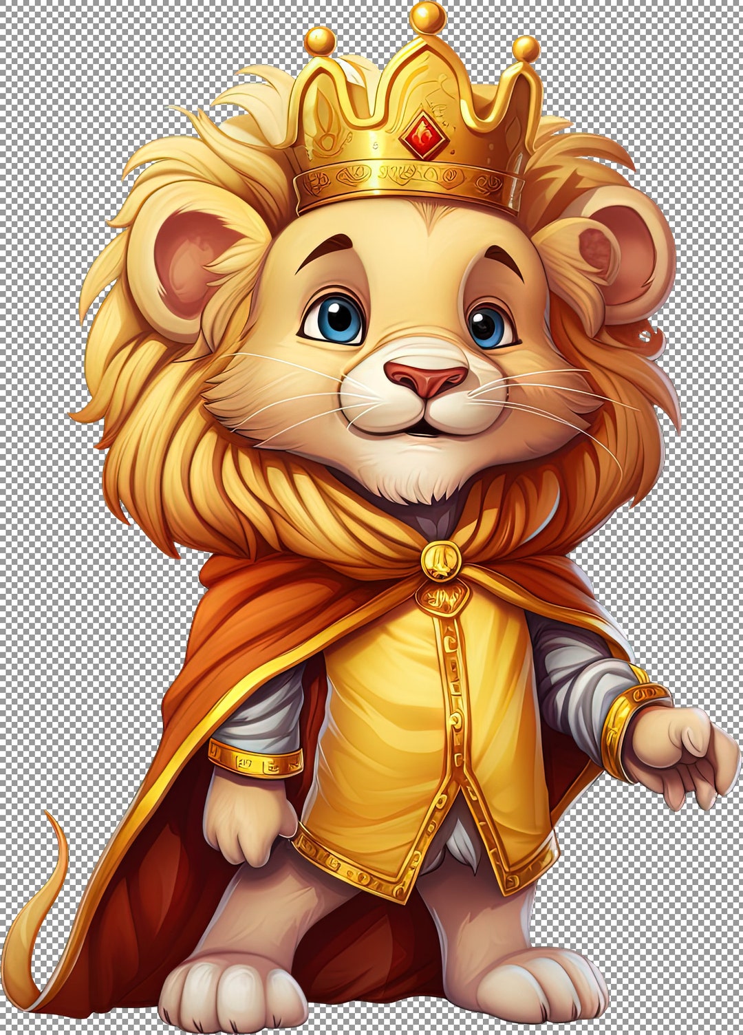 Lion in Royal King Attire Vector Cartoon Clipart, King Lion Cartoon ...