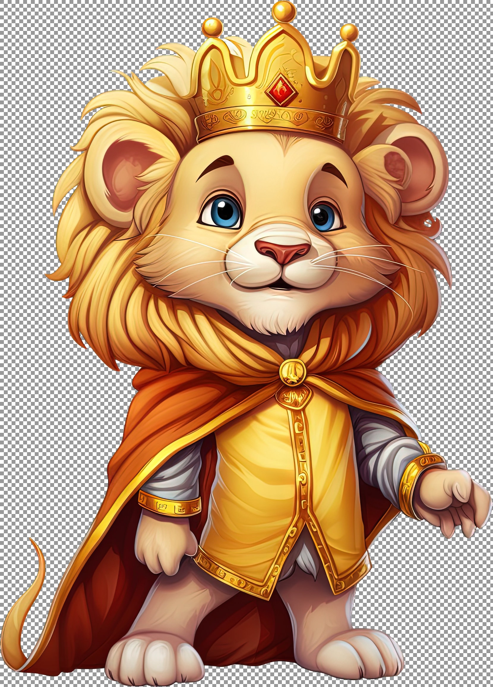 Lion in Royal King Attire Vector Cartoon Clipart, King Lion Cartoon ...