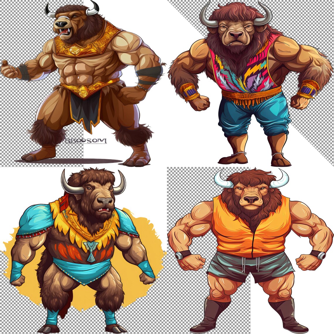 Circus Strongman Bison Clipart, Mighty Muscled Bison Clipart Collection ...