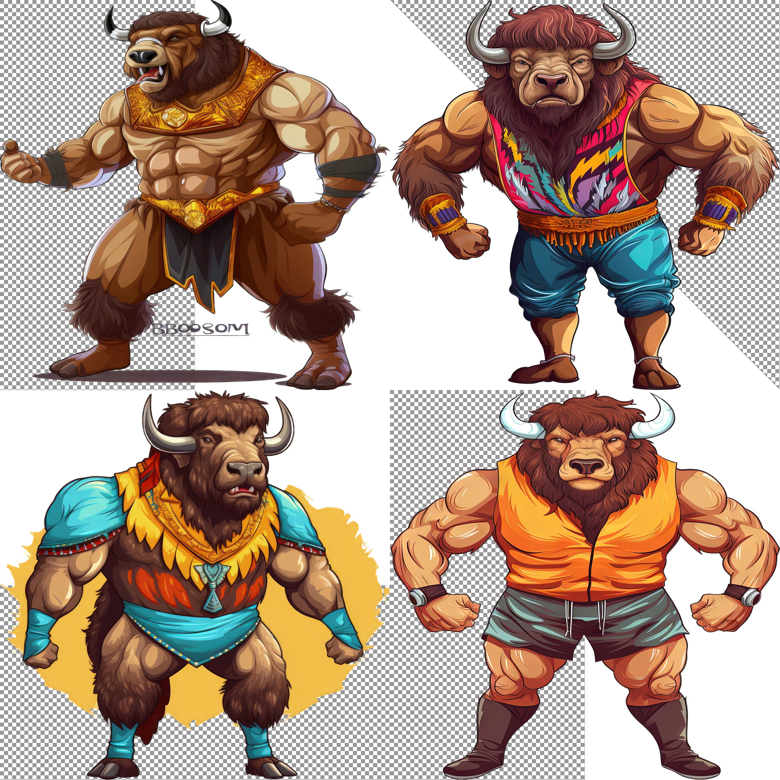 Circus Strongman Bison Clipart, Mighty Muscled Bison Clipart Collection ...
