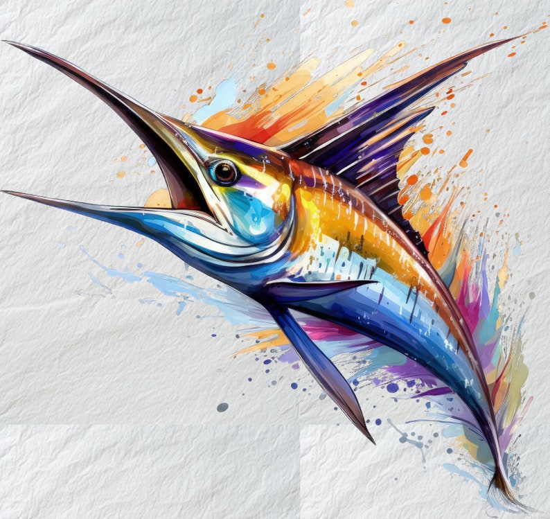 Marlin Clipart, Majestic Marlin Ocean Art Print,marlin Illustration Set ...