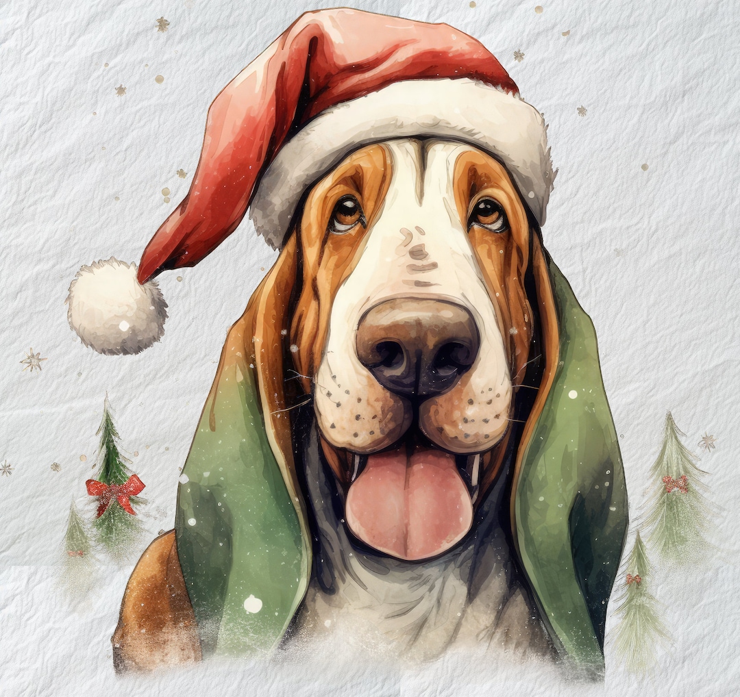 Gleeful Basset Hound Christmas PNG, Droopy Holidays,joyful Basset Hound ...