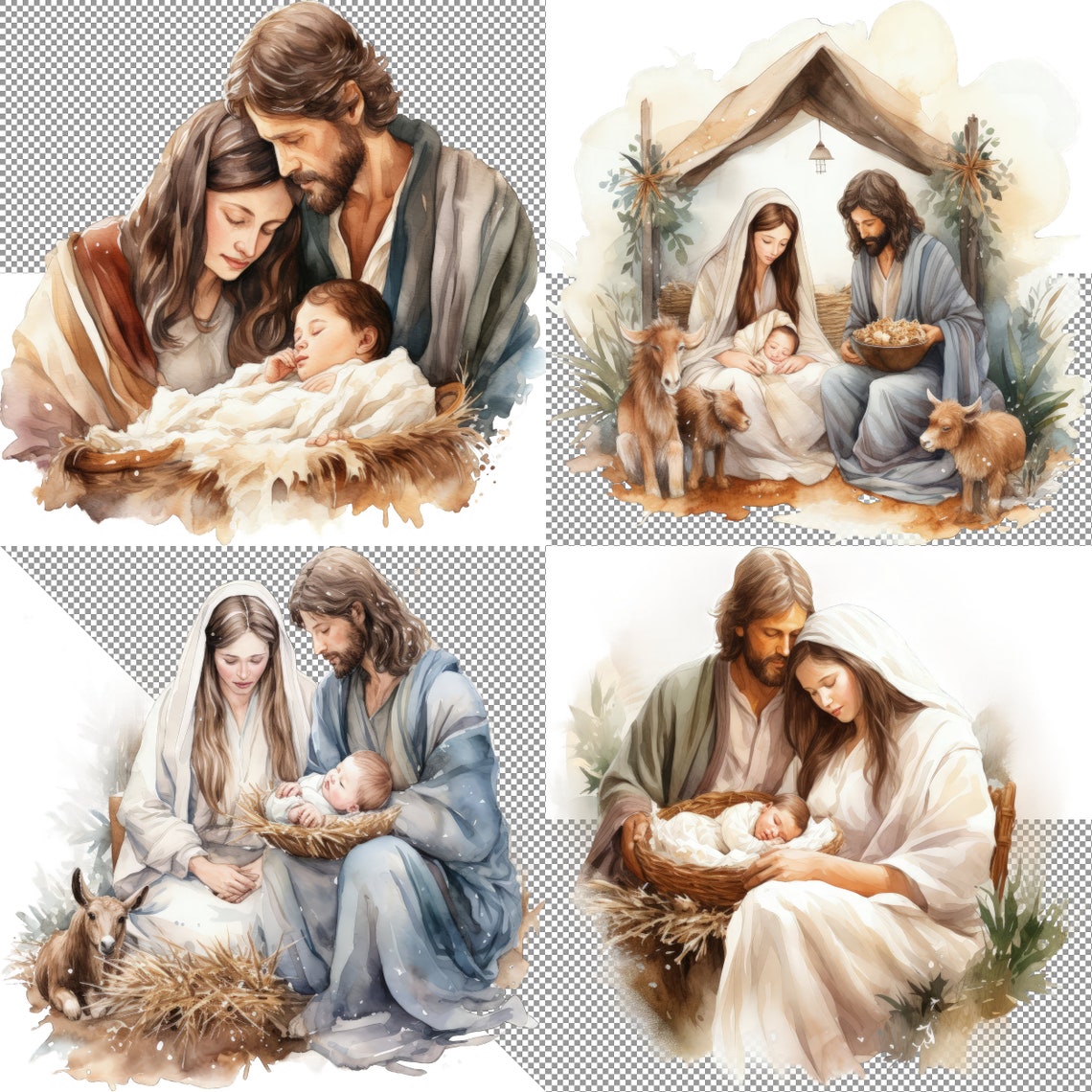 Divine Birth, Christmas Clipart, Nativity Scene in Muted Colors, Jesus ...