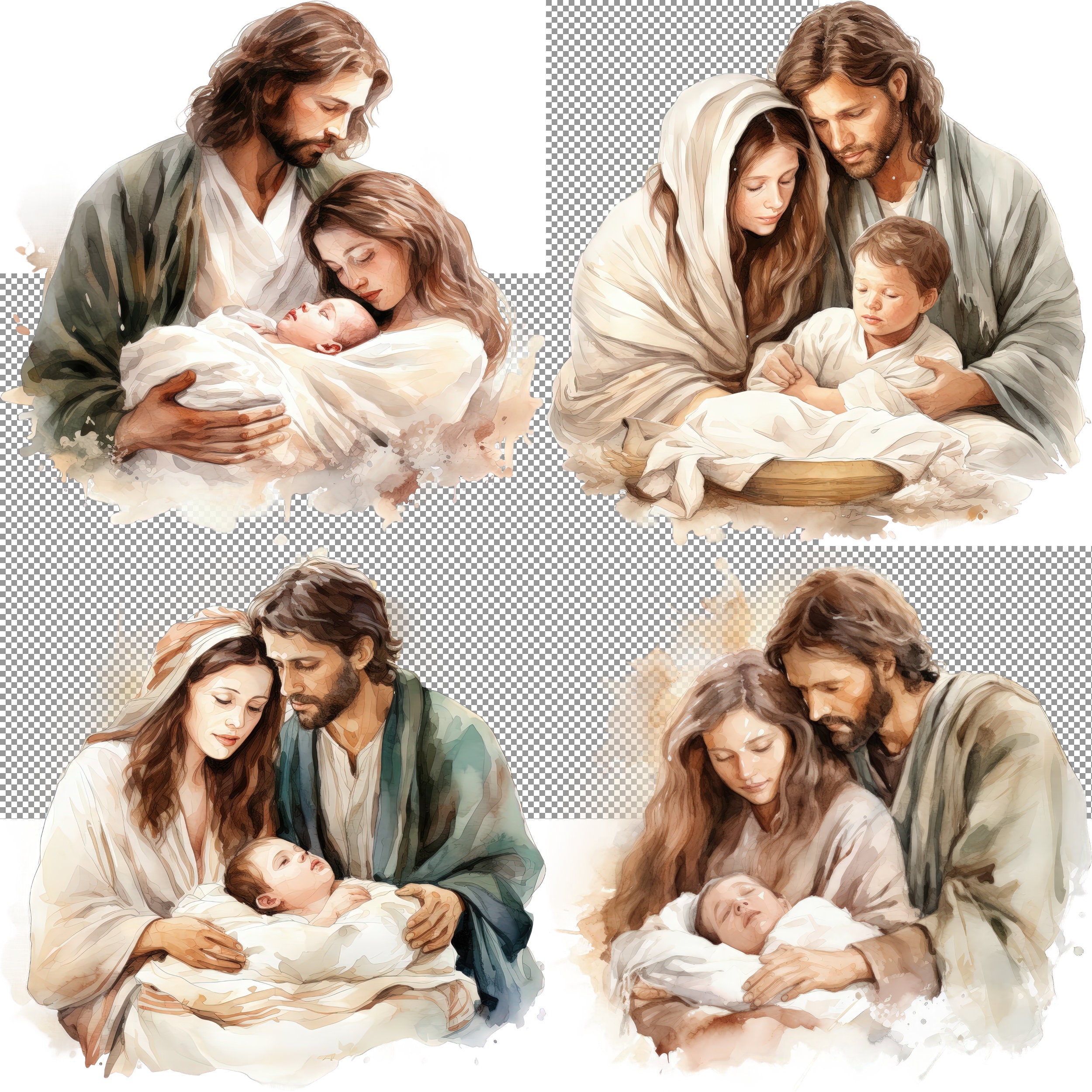 Divine Birth, Christmas Clipart, Nativity Scene in Muted Colors, Jesus ...