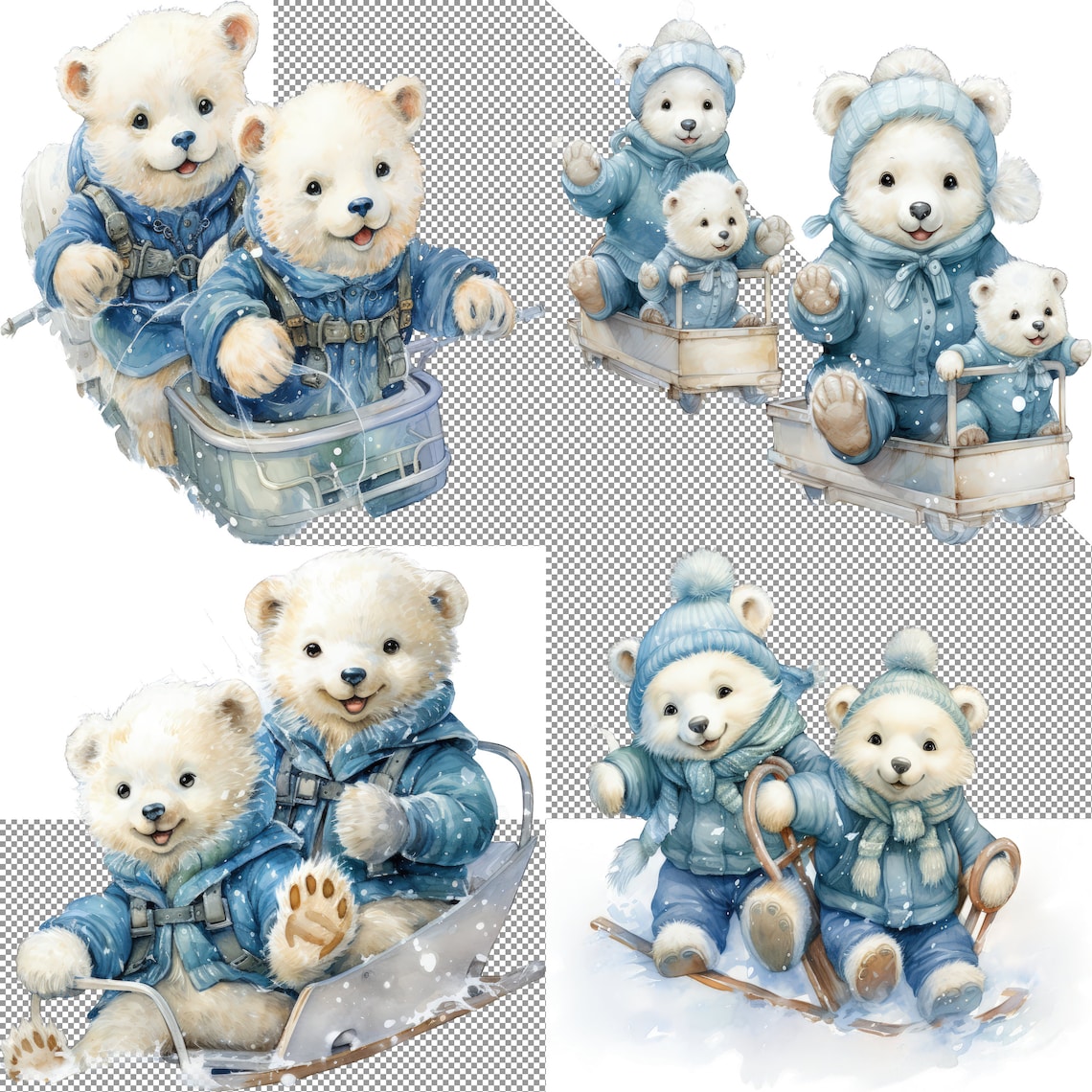 Icy Adventures Clipart, Digital Sticker for Kids, Cute Polar Bear Cubs ...