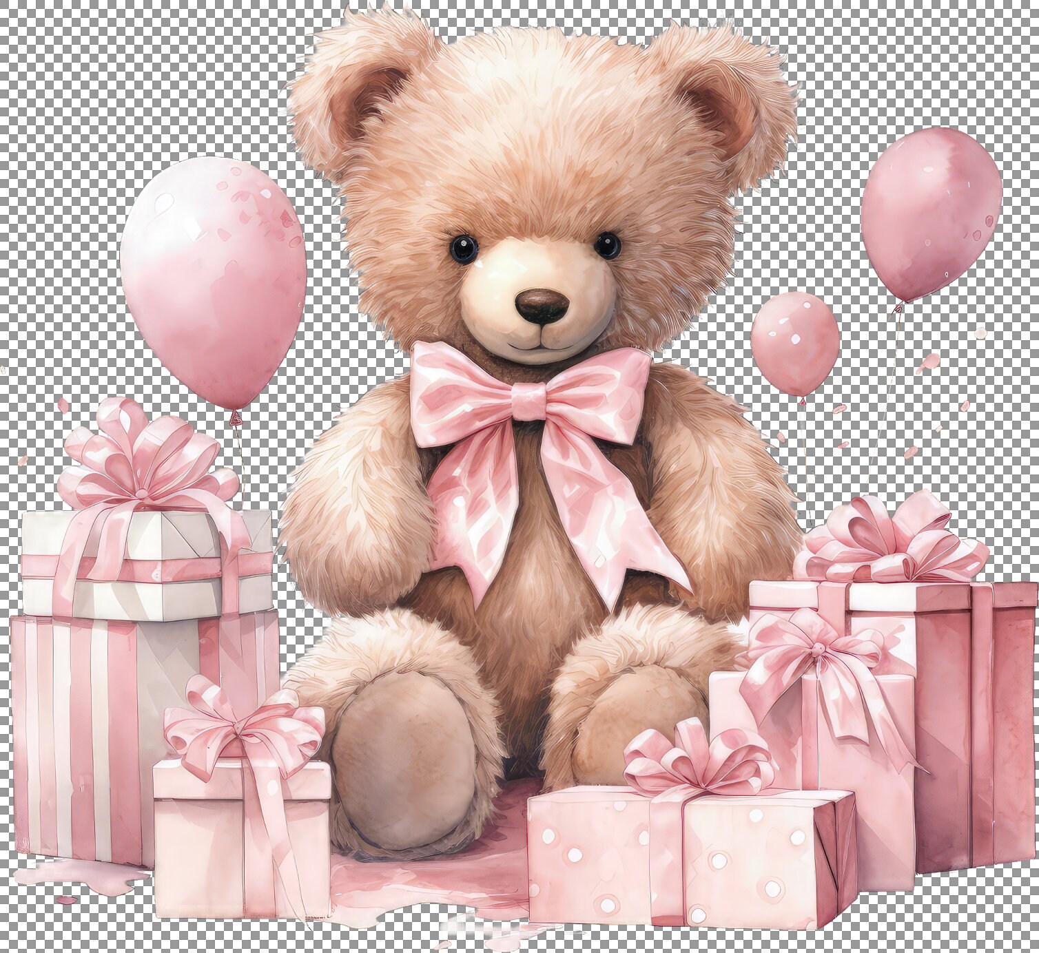 Pink Teddy Bear in Costume Watercolor Clipart, Wall Art for Collage ...