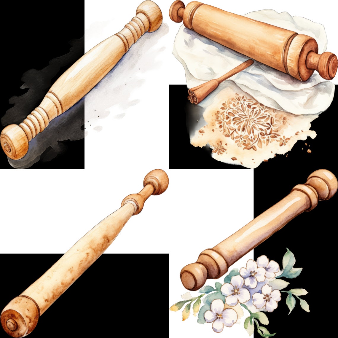 Vantage Rolling Pin Watercolor PNG Clipart, Baking Tools Illustration ...