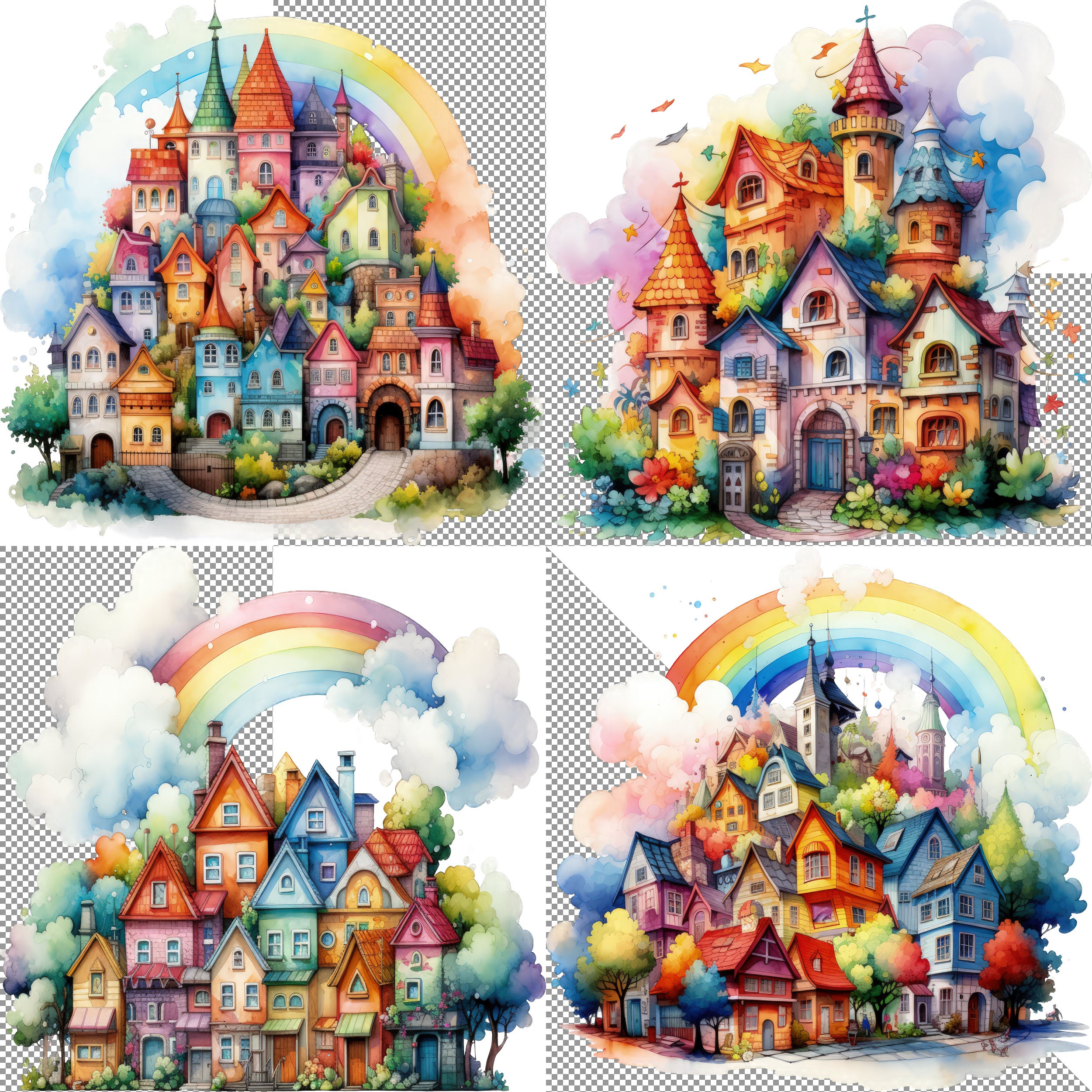 Vibrant Village Clipart,vibrant Village Clipart, Colorful Decor, Lively ...