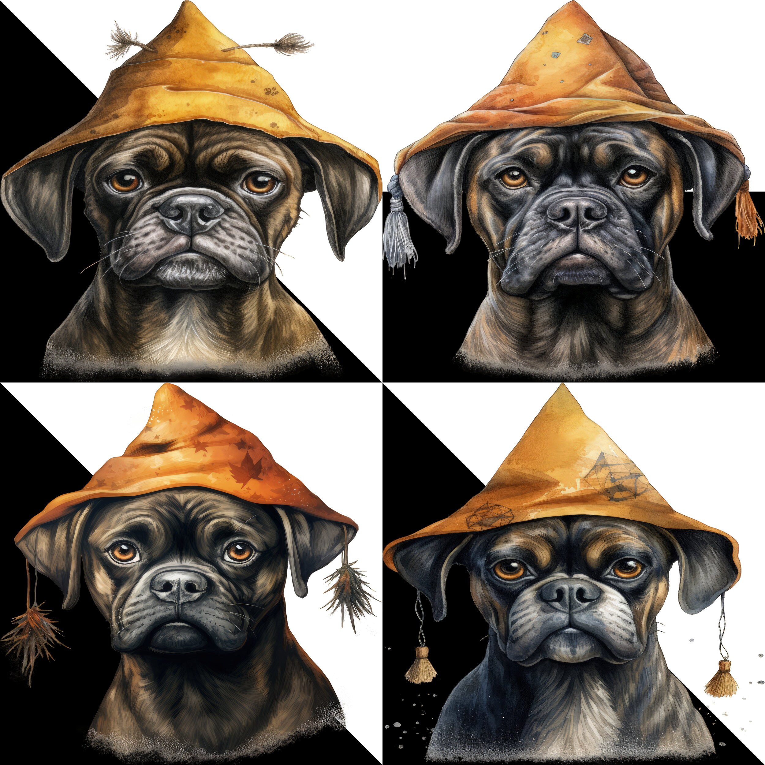 Spooky Boxer Clipart Witch's Hat Cliparthalloween Dog - Etsy