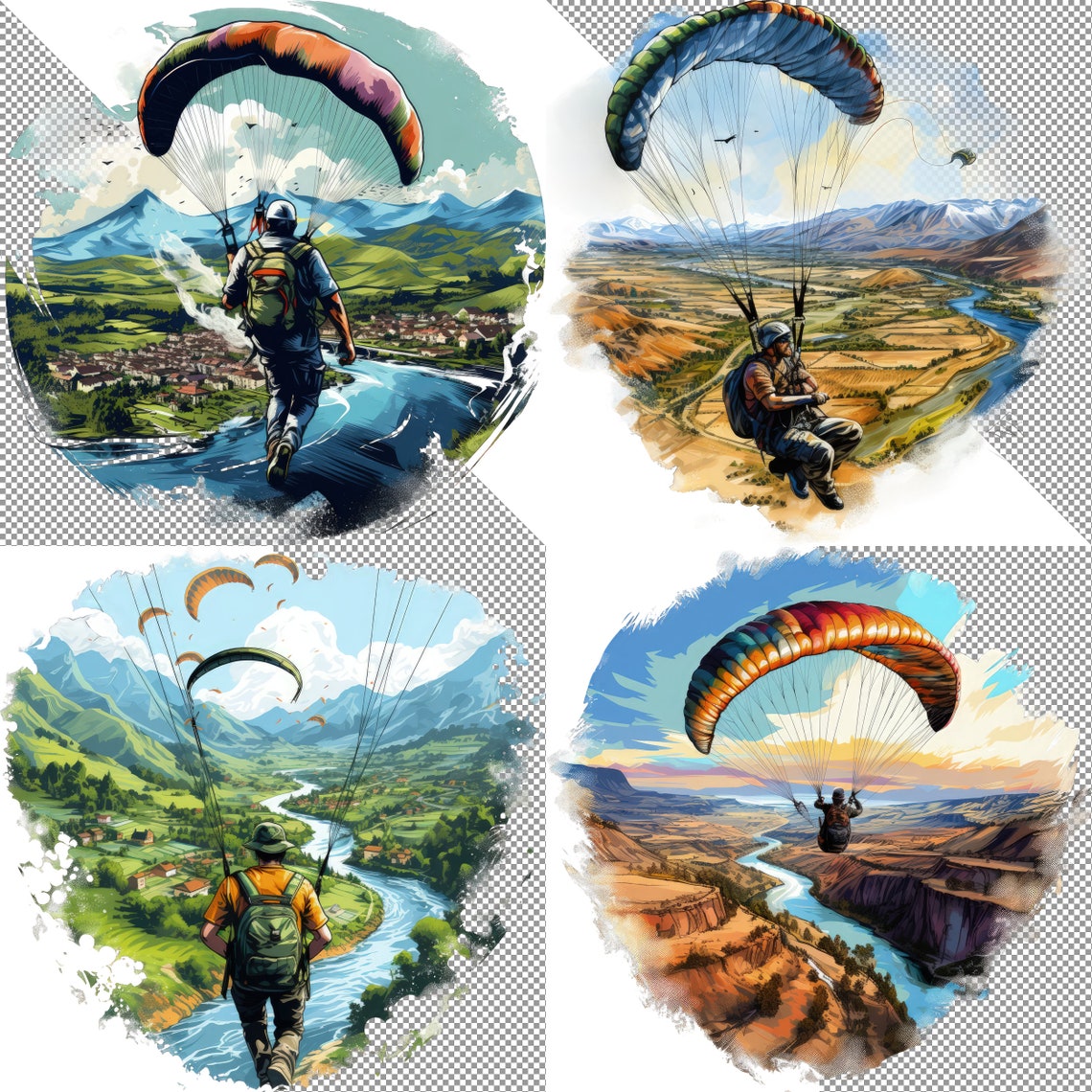 Paragliding Panorama Clipart, Skydiving Illustrations, Paragliding ...