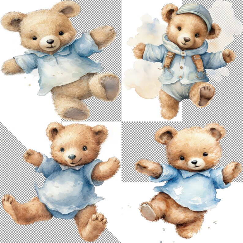 Teddy Bear Clipart, Attire in Light Brown Watercolor Illustration ...