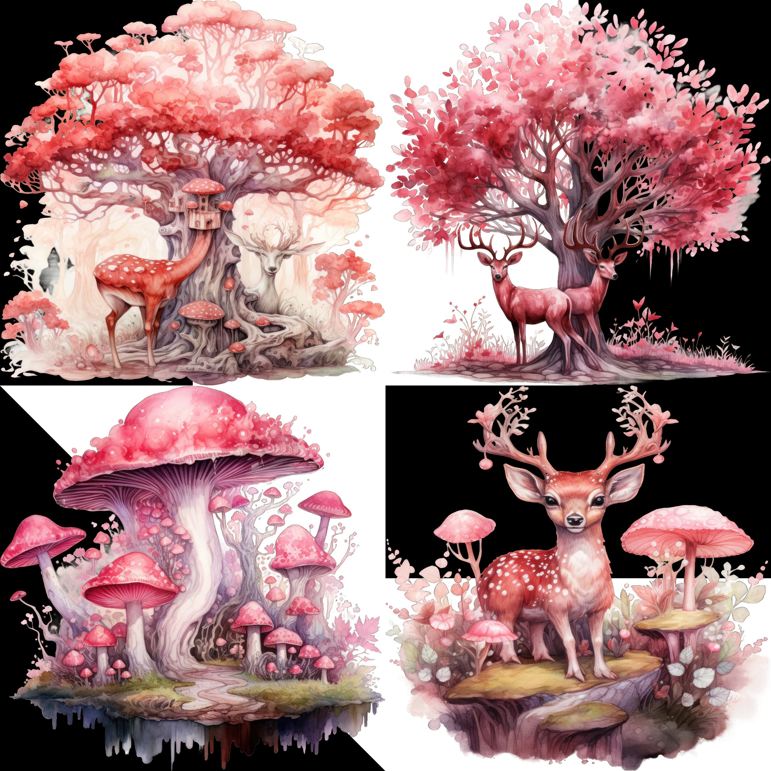 Ruby Woods Clipart, Enchanting Ruby Woods, Magical Forest Clipart, Whimsical Ruby Forest ...