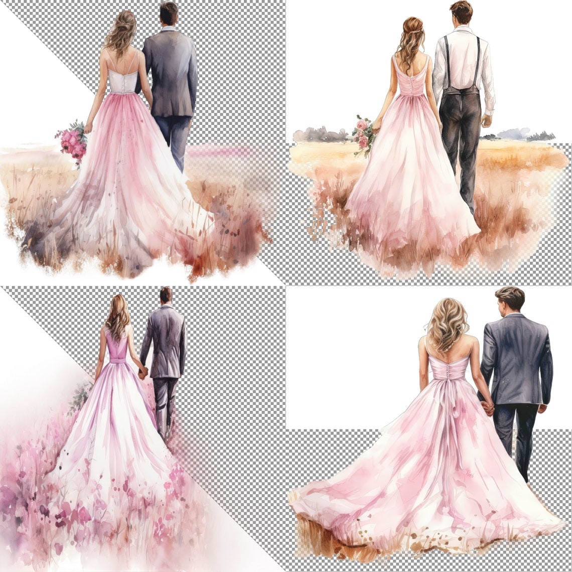 Pink Bride and Groom Clipart Hand-in-hand Wedding Clipart - Etsy