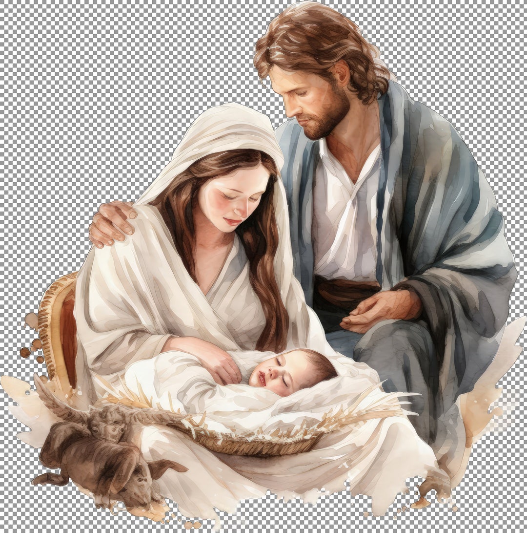 Divine Birth, Christmas Clipart, Nativity Scene in Muted Colors, Jesus ...
