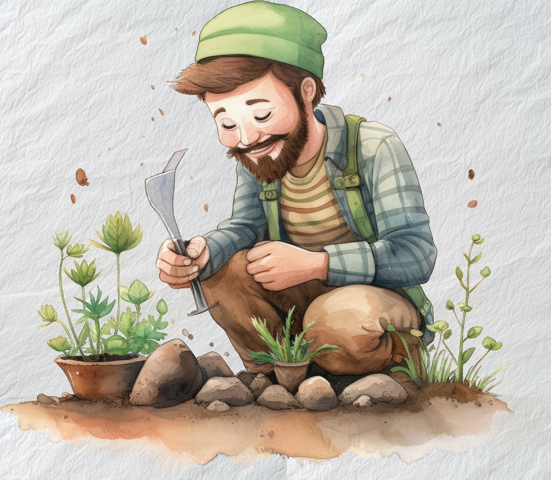 Cheerful Gardener Clipart, Planting Seeds Clipart, Garden-themed Clip ...