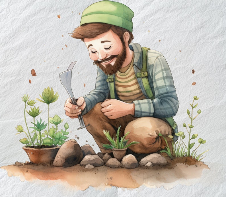 Cheerful Gardener Clipart, Planting Seeds Clipart, Garden-themed Clip ...