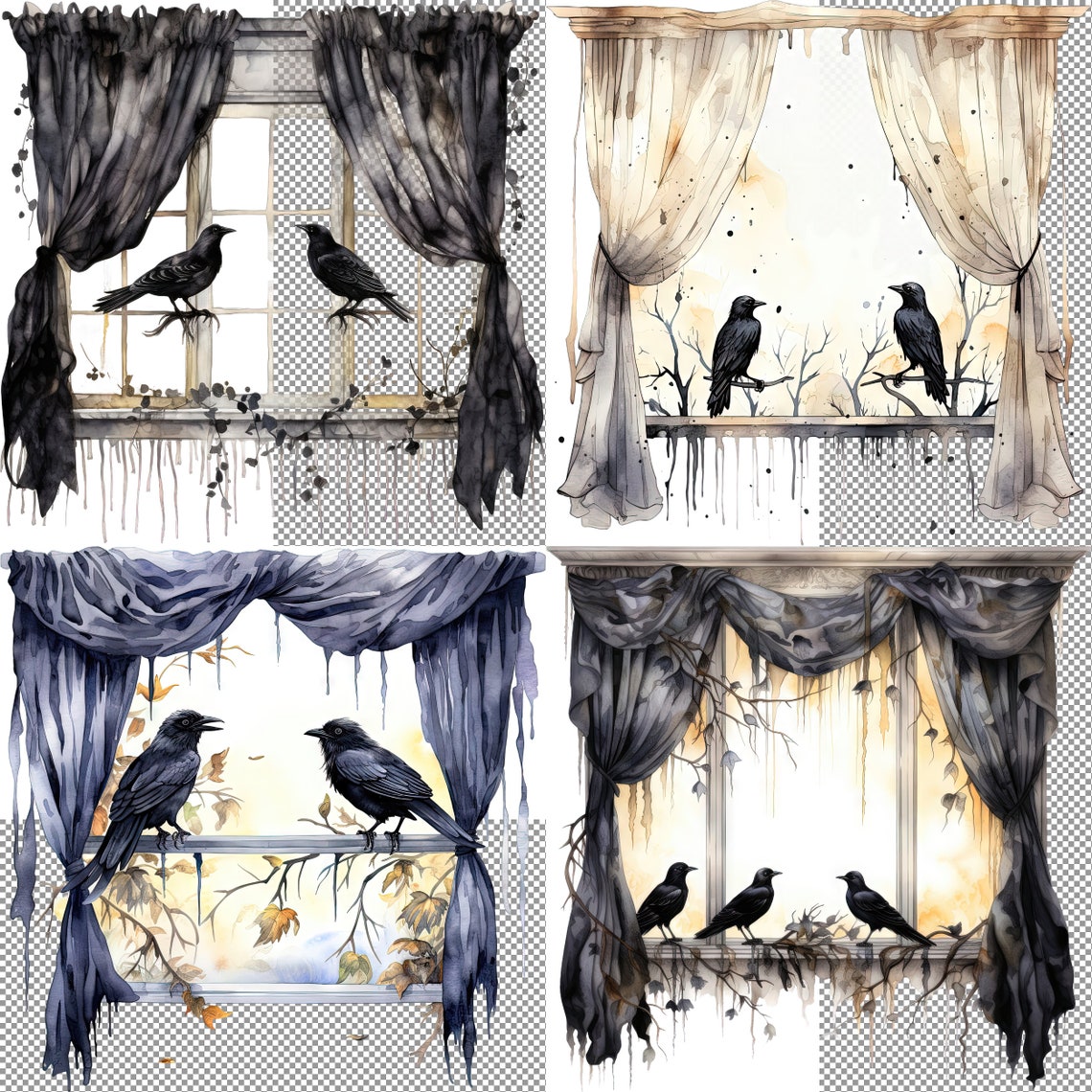 Halloween Window Clipart, Spooky Halloween Clipart Set, Window Decor ...