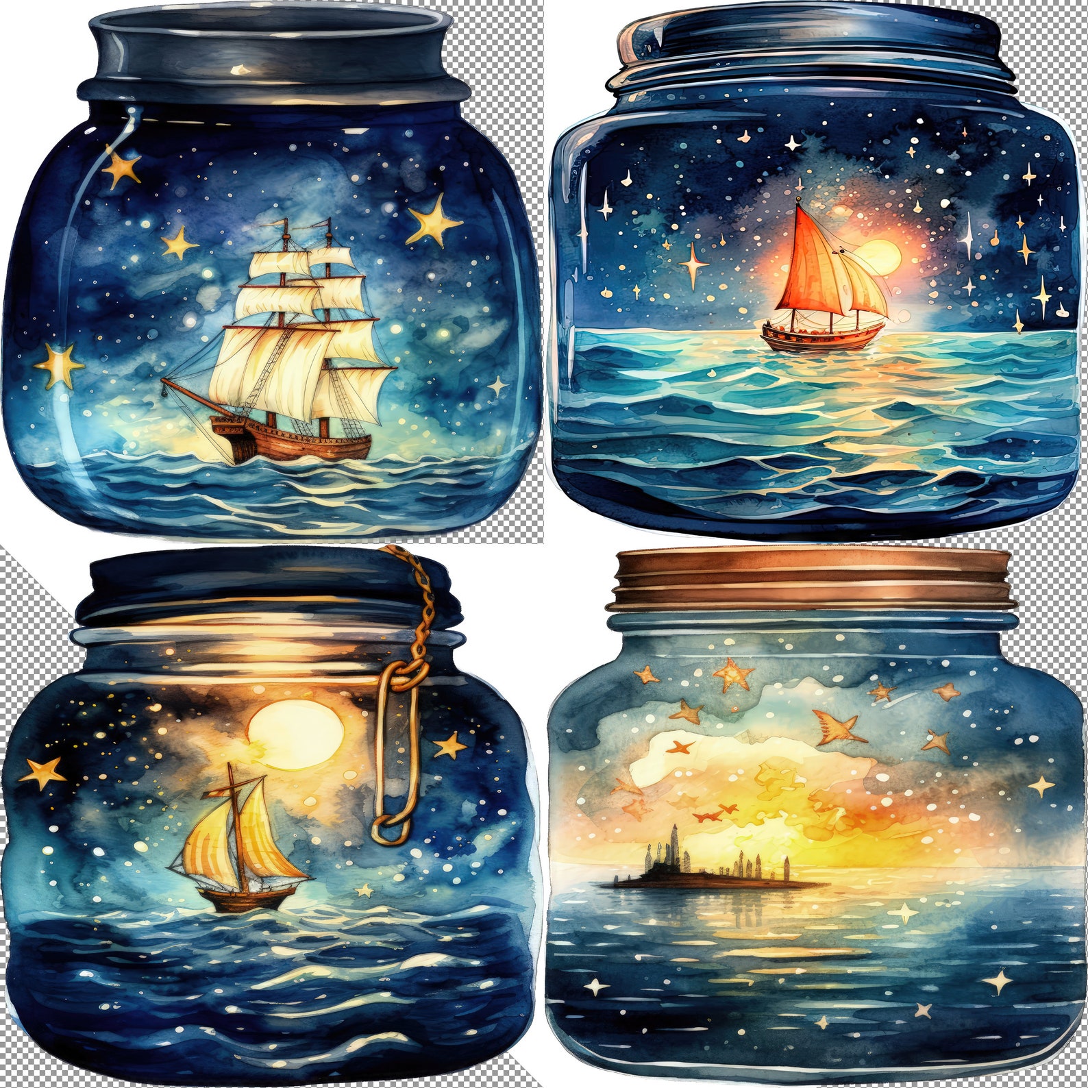 Firefly Jar With Sailing Ship Watercolor Clipart Picture for - Etsy