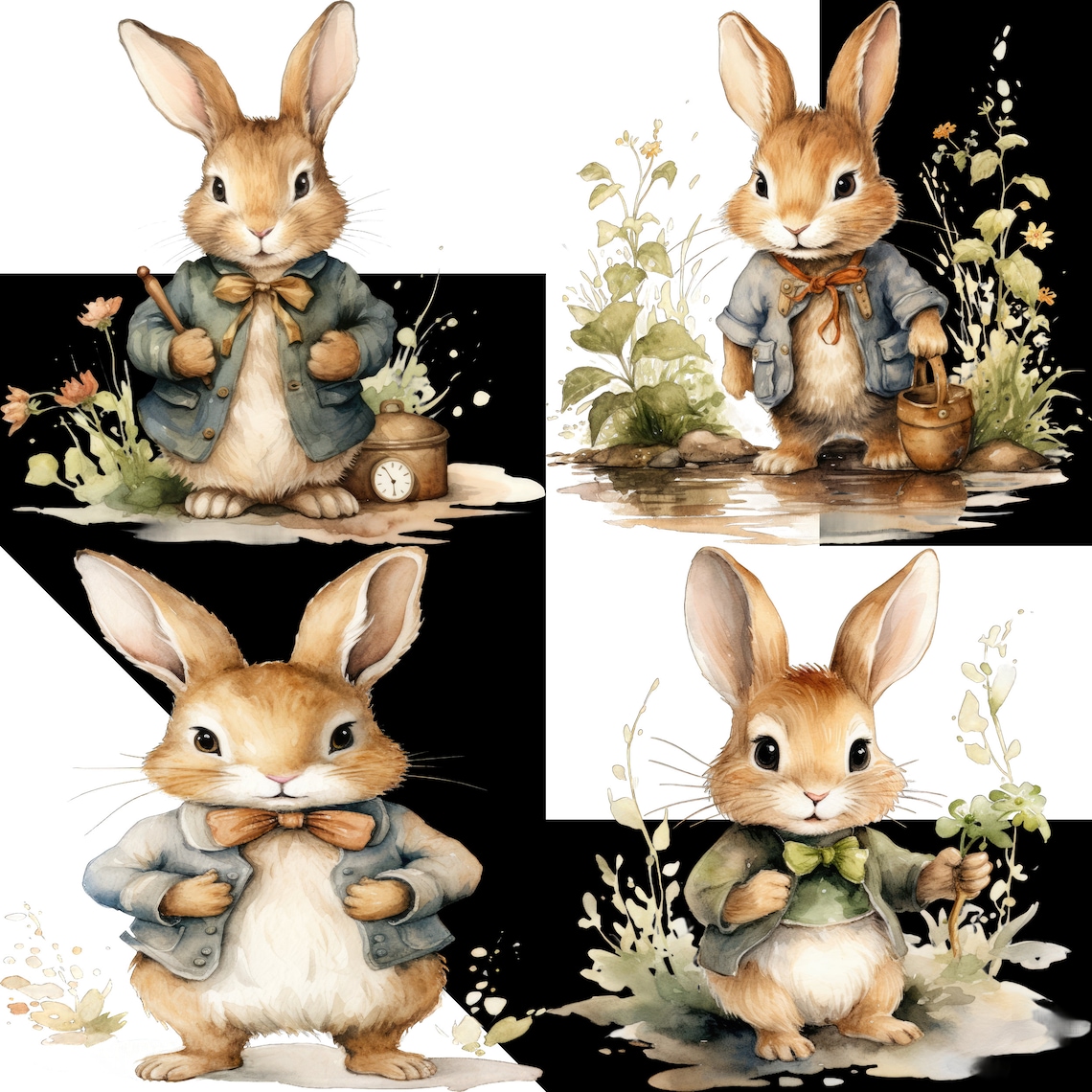 Beatrix Potter Style Thoughtful Rabbit PNG Clipart,vintage Bunny ...