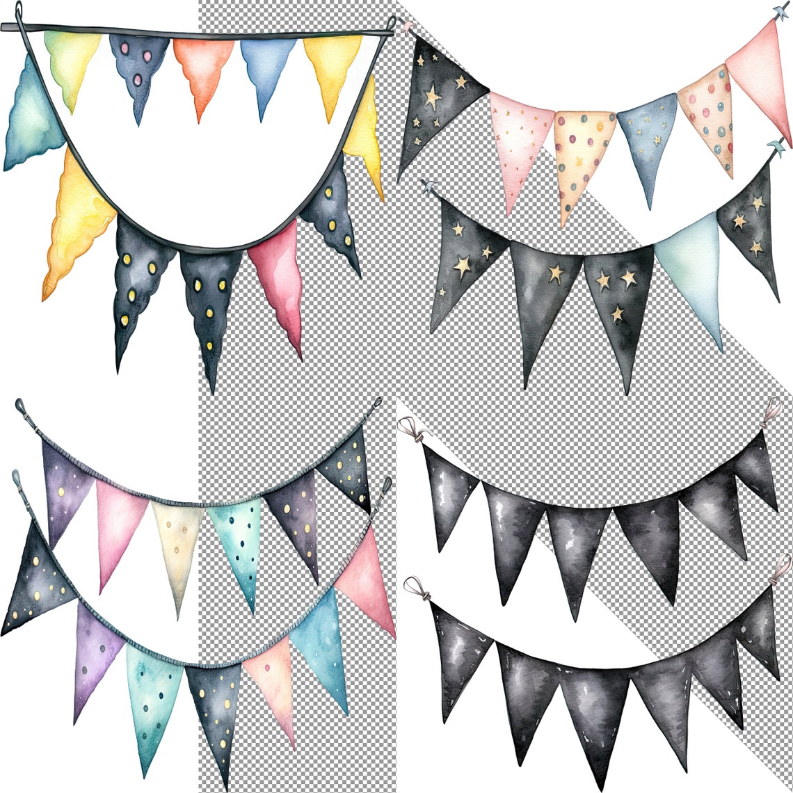 Baby Birthday Bunting Clipart, Pastel Watercolor Clipart, Watercolor ...
