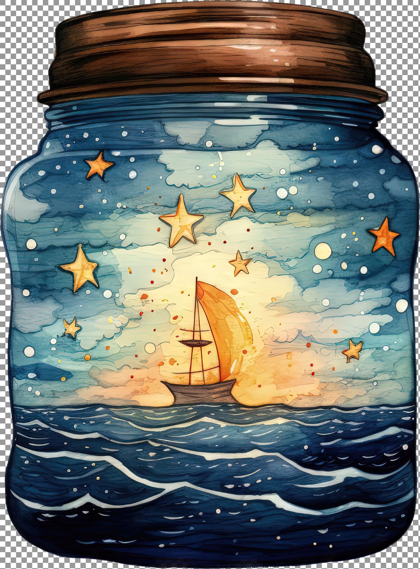 Firefly Jar With Sailing Ship Watercolor Clipart, Picture for Bathroom ...