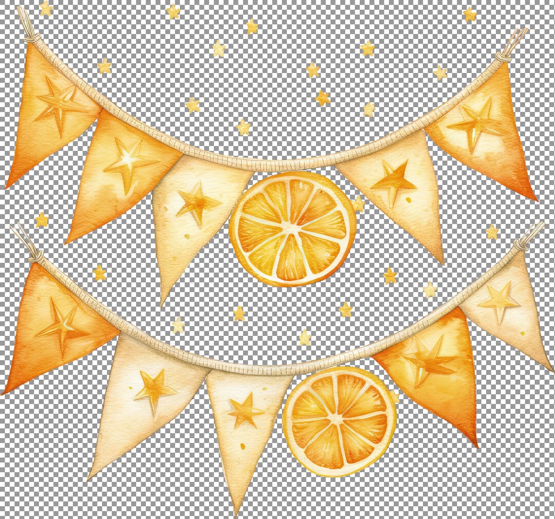 Orange Baby Birthday Bunting Clipart, Pastel Watercolor, Print for Kids ...