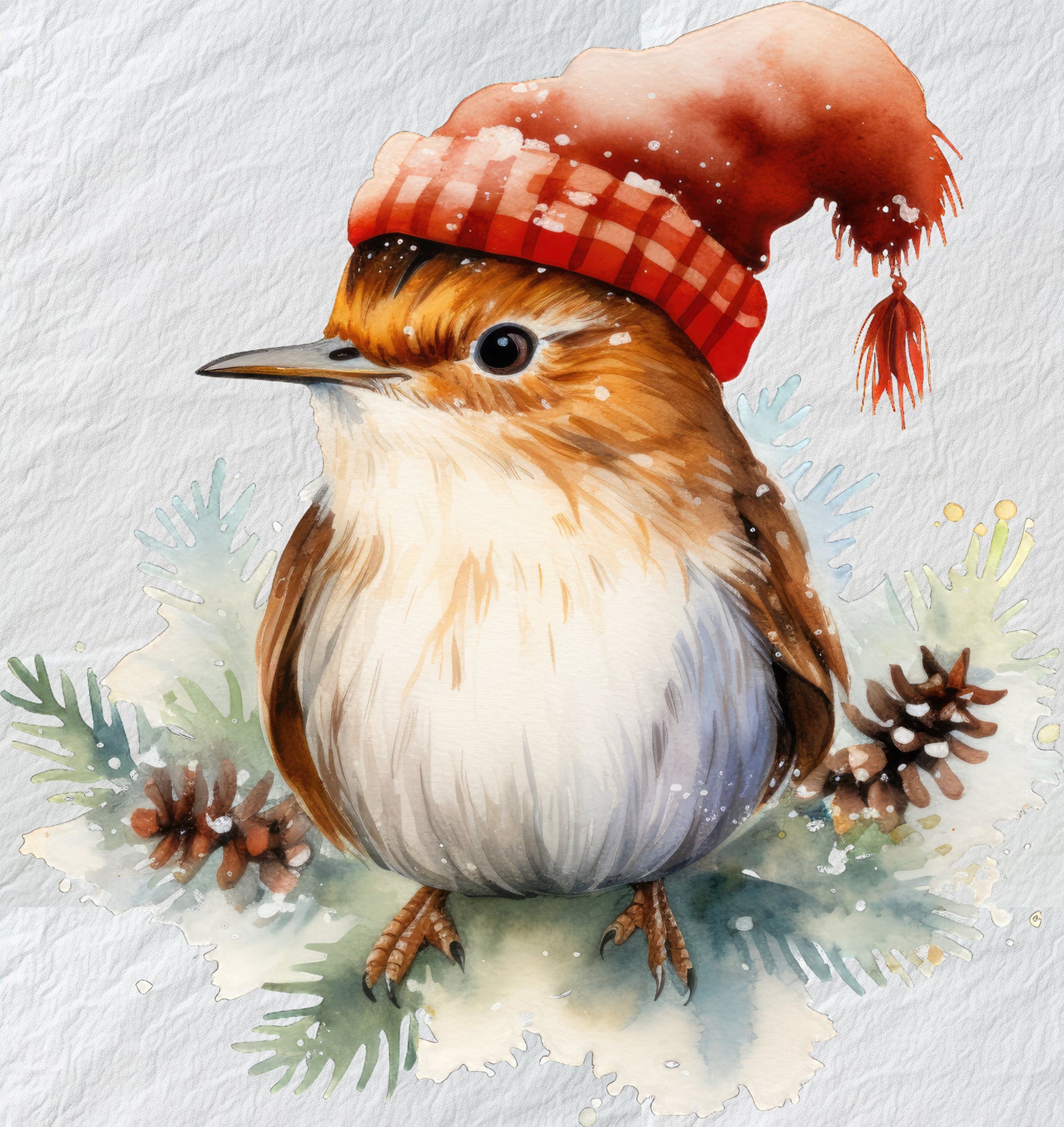 Rufous Wren With Santa Cap and Scarf Watercolor PNG Clipart, Rufous ...