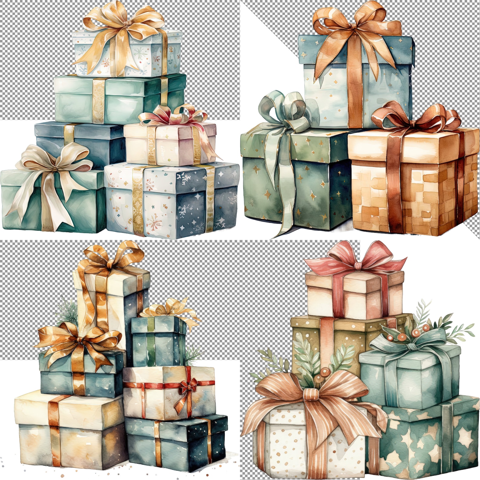 Christmas Presents Clipart, Holiday Festive Clipart, Birthday Gifts PNG ...
