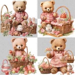 Pink Teddy Bear's Picnic Watercolor Clipart, Designs for 40 Oz Tumbler ...